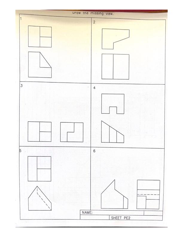 Solved Uraw the missing view. 2 3 ON 6 區 NAME: SHEET PE2 | Chegg.com