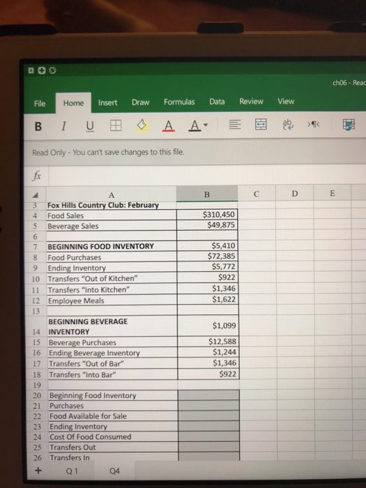 Solved ch06- Read File Home Insert Draw Formulas Data Review | Chegg.com