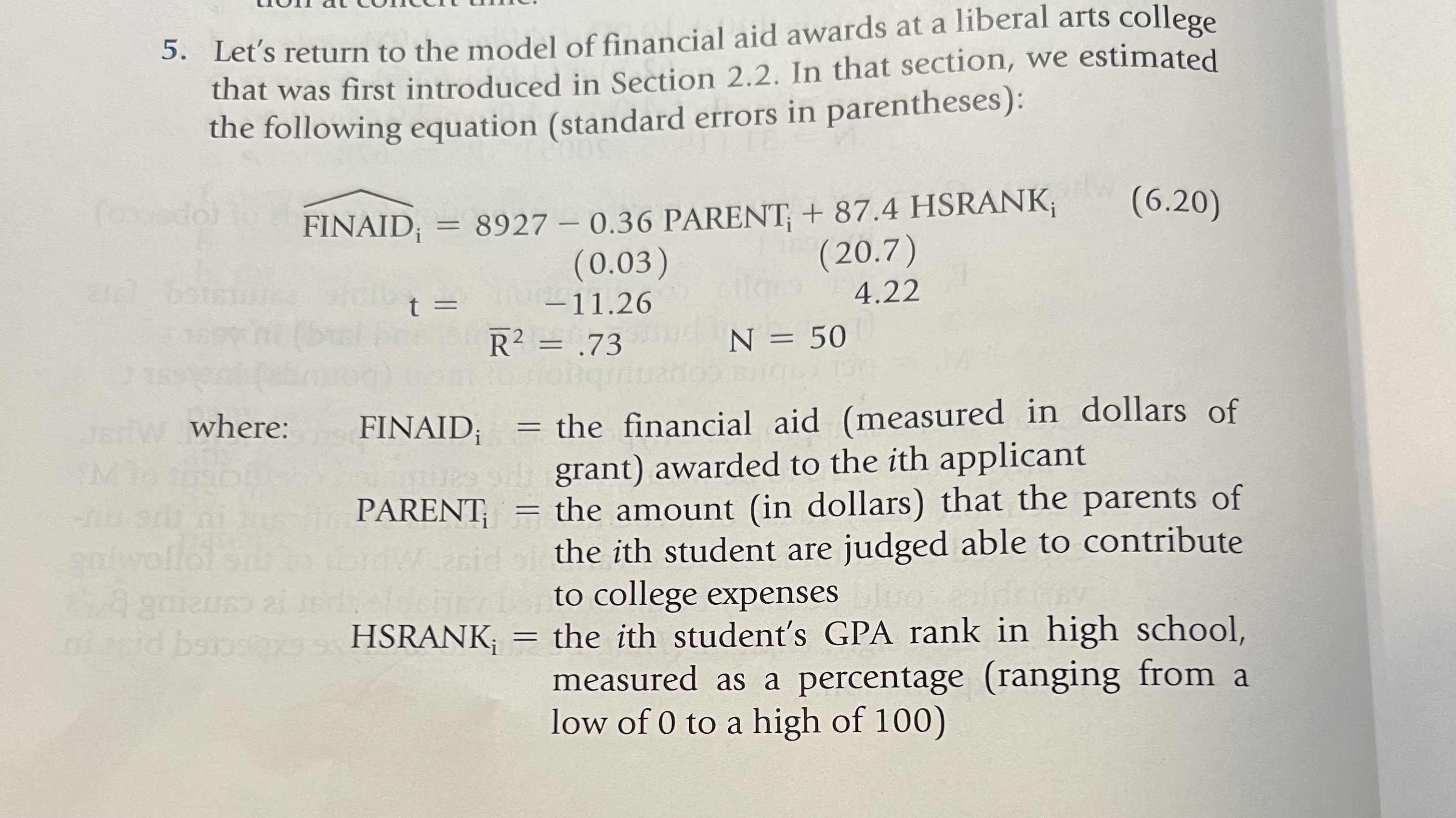 Solved 5. Let's return to the model of financial aid awards | Chegg.com