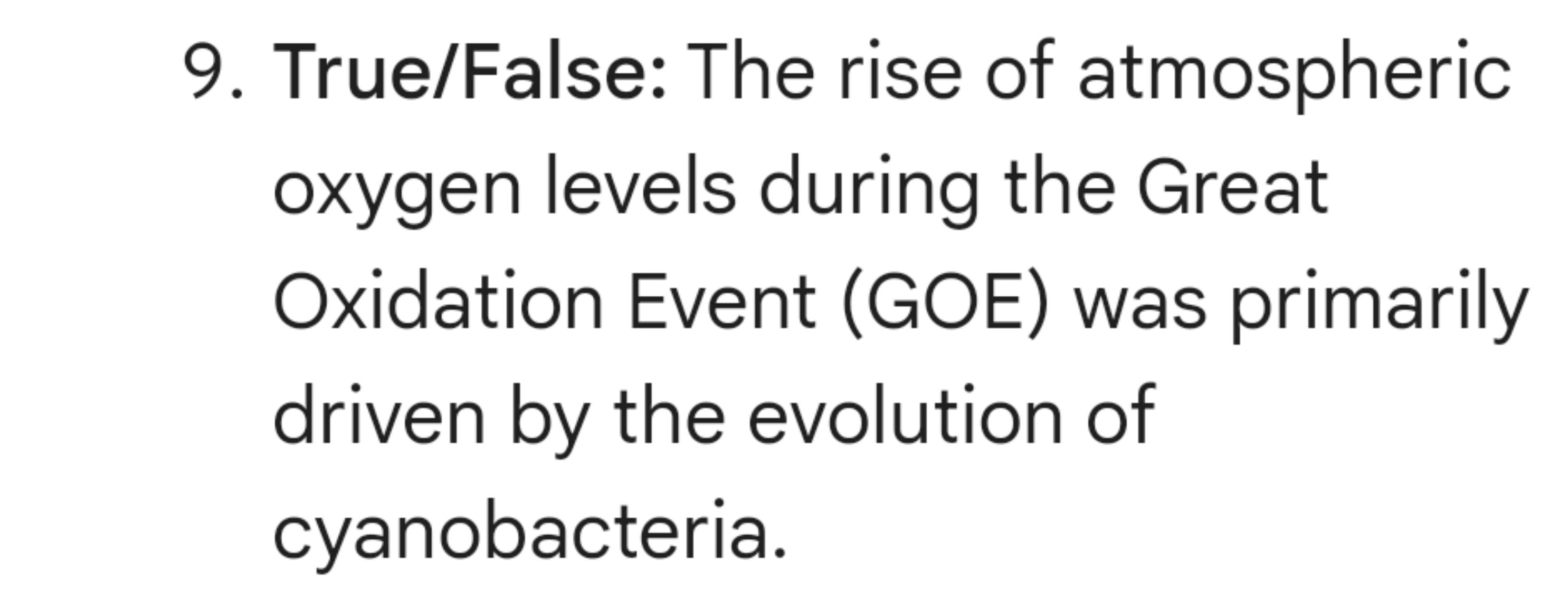 Solved True False The Rise Of Atmosphericoxygen Levels