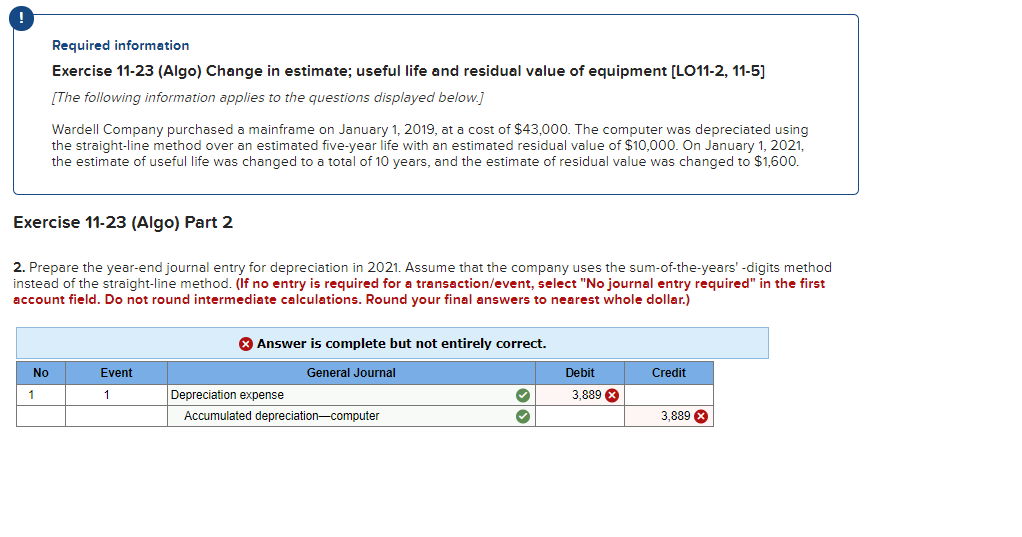 Solved Required information Exercise 11-23 (Algo) Change in | Chegg.com
