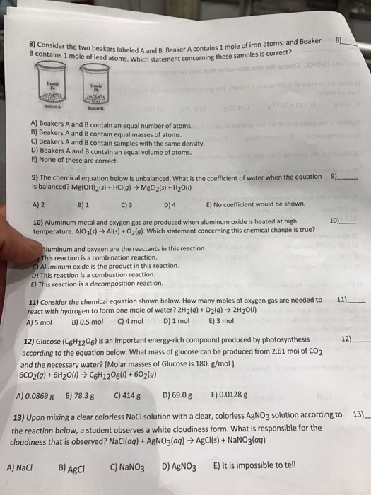 Solved Consider the two beakers labeled A and B. Beaker A | Chegg.com