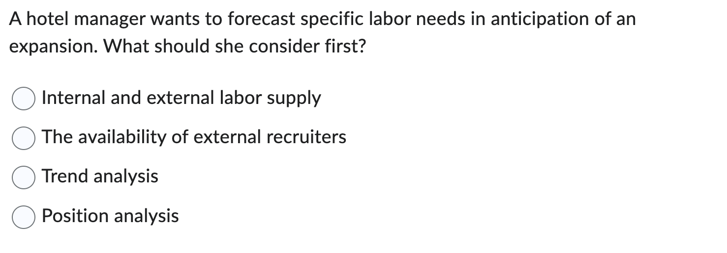 Solved A hotel manager wants to forecast specific labor | Chegg.com