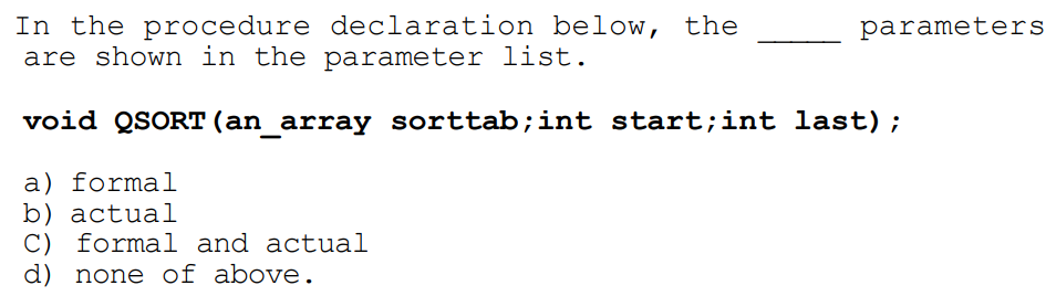 Solved In the procedure declaration below, the are shown in | Chegg.com