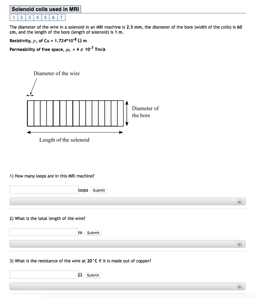 Solved Solenoid coils used in MRI 1 2 345 67 The diameter of | Chegg.com