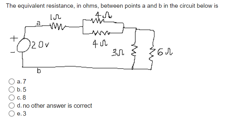 Solved The equivalent resistance, in ohms, between points a | Chegg.com