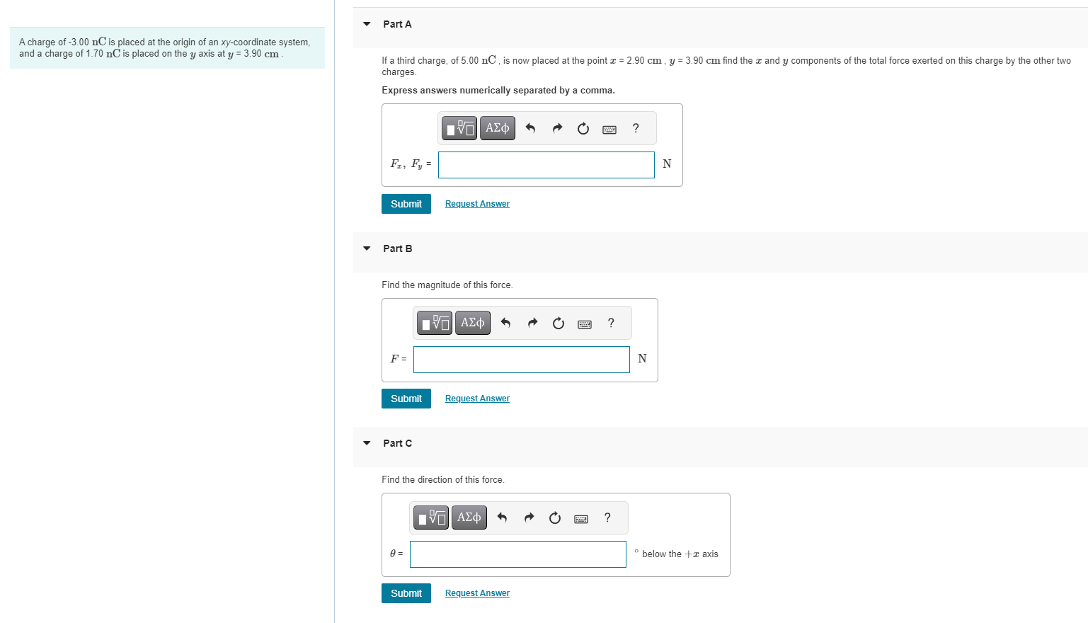 Solved A charge of −3.00nC is placed at the origin of an | Chegg.com