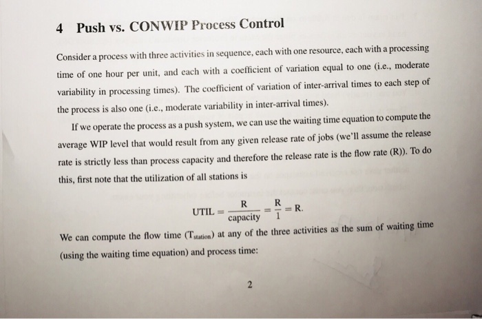 Solved 4 Push vs. CONWIP Process Control Consider a process | Chegg.com