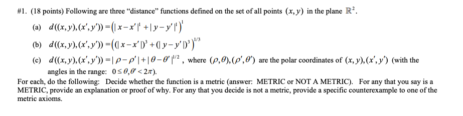 Solved о #1. (18 points) Following are three “distance” | Chegg.com