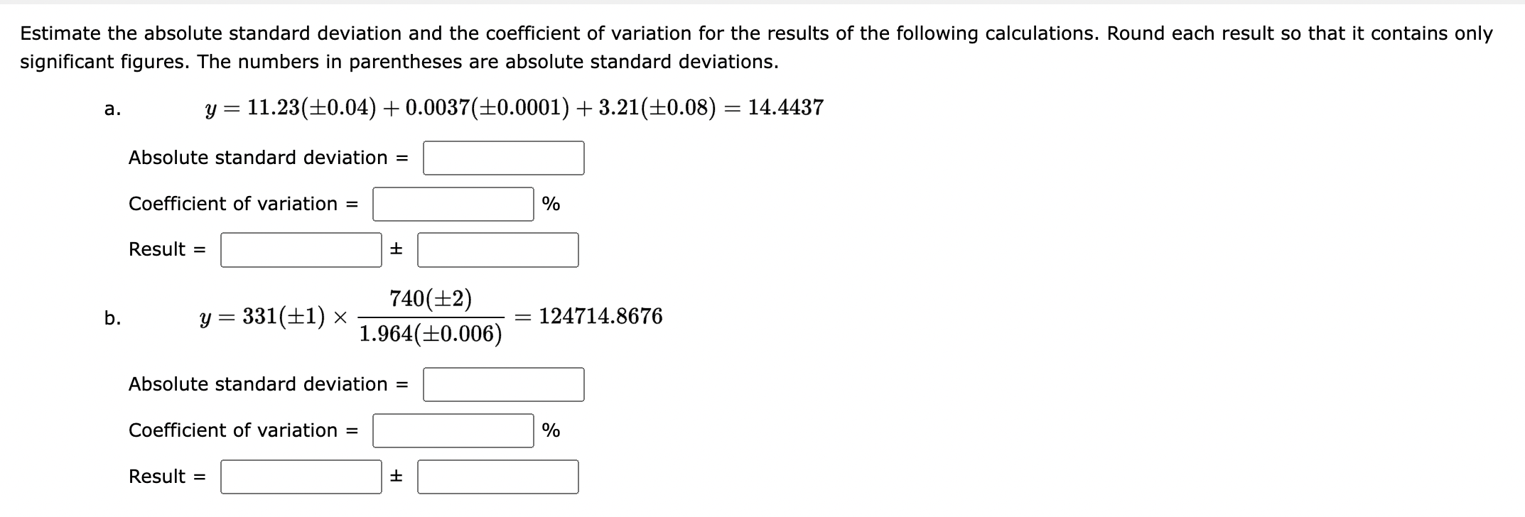Solved timate the absolute standard deviation and the | Chegg.com