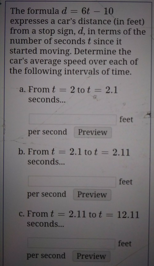 Solved The formula d t2 + 2t expresses a car's distance (in | Chegg.com