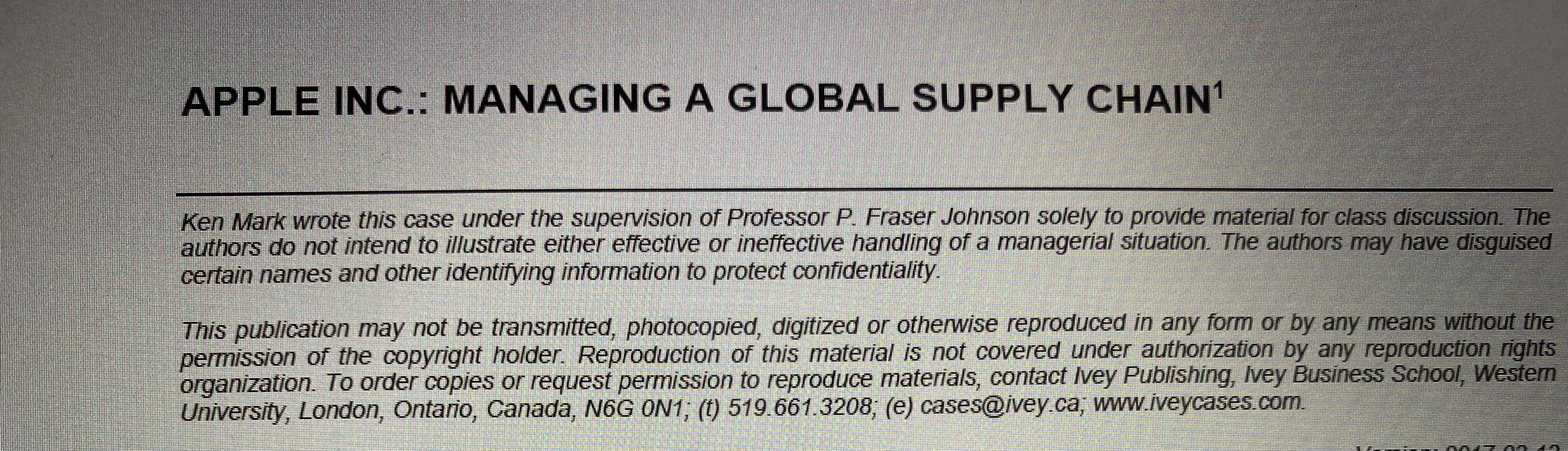 Solved According to the (APPLE INC: Managing a Global Supply | Chegg.com