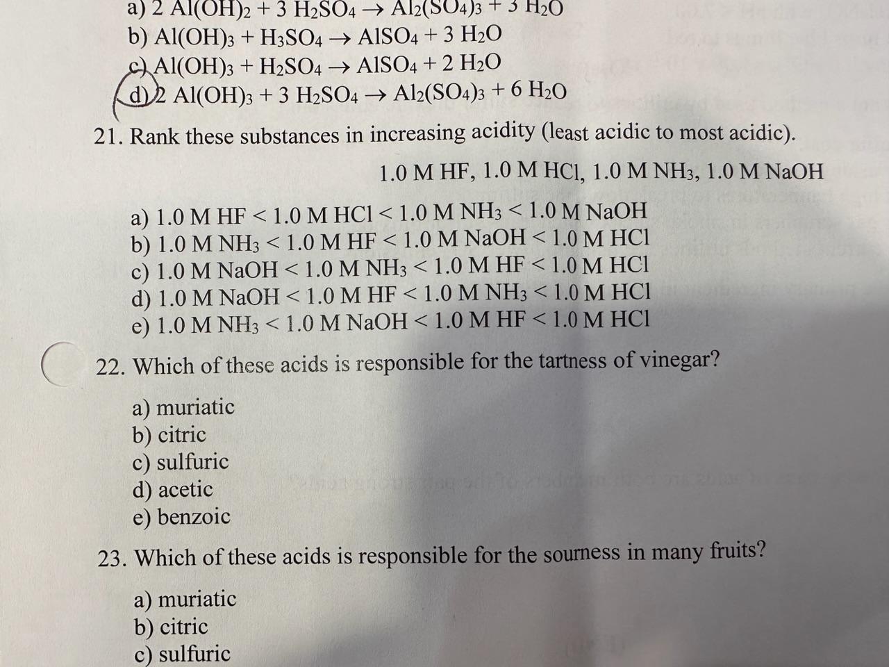 Solved a) 2Al(OH)2+3H2SO4→Al2(SO4)3+3H2O b) | Chegg.com