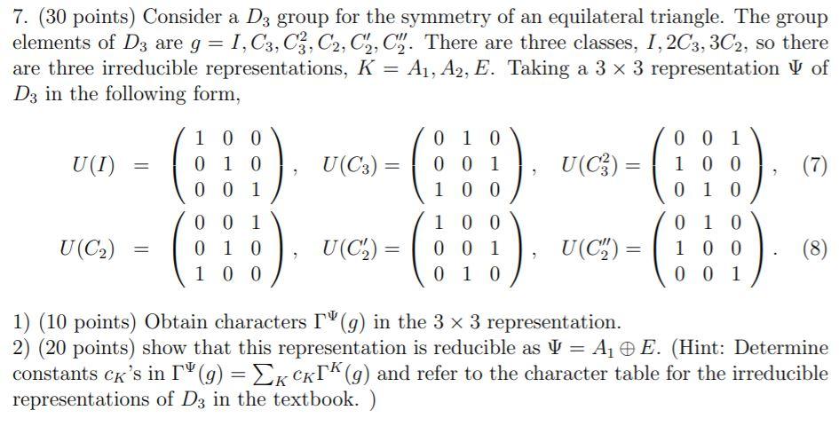 7. (30 points) Consider a D3 group for the symmetry | Chegg.com