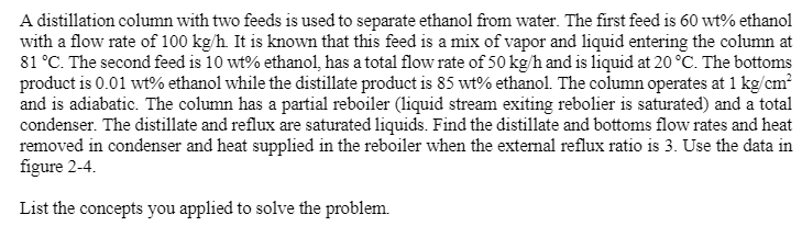 Solved A distillation column with two feeds is used to | Chegg.com