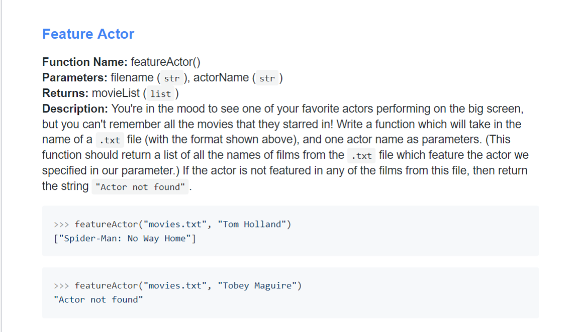 Solved Feature Actor Function Name: featureActor() | Chegg.com