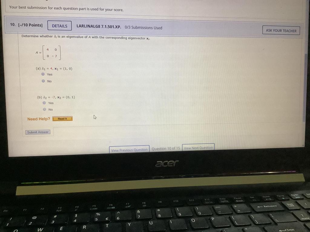 Solved Your best submission for each question part is used | Chegg.com