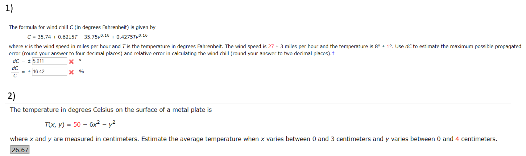 Solved 1) The formula for wind chill C (in degrees | Chegg.com