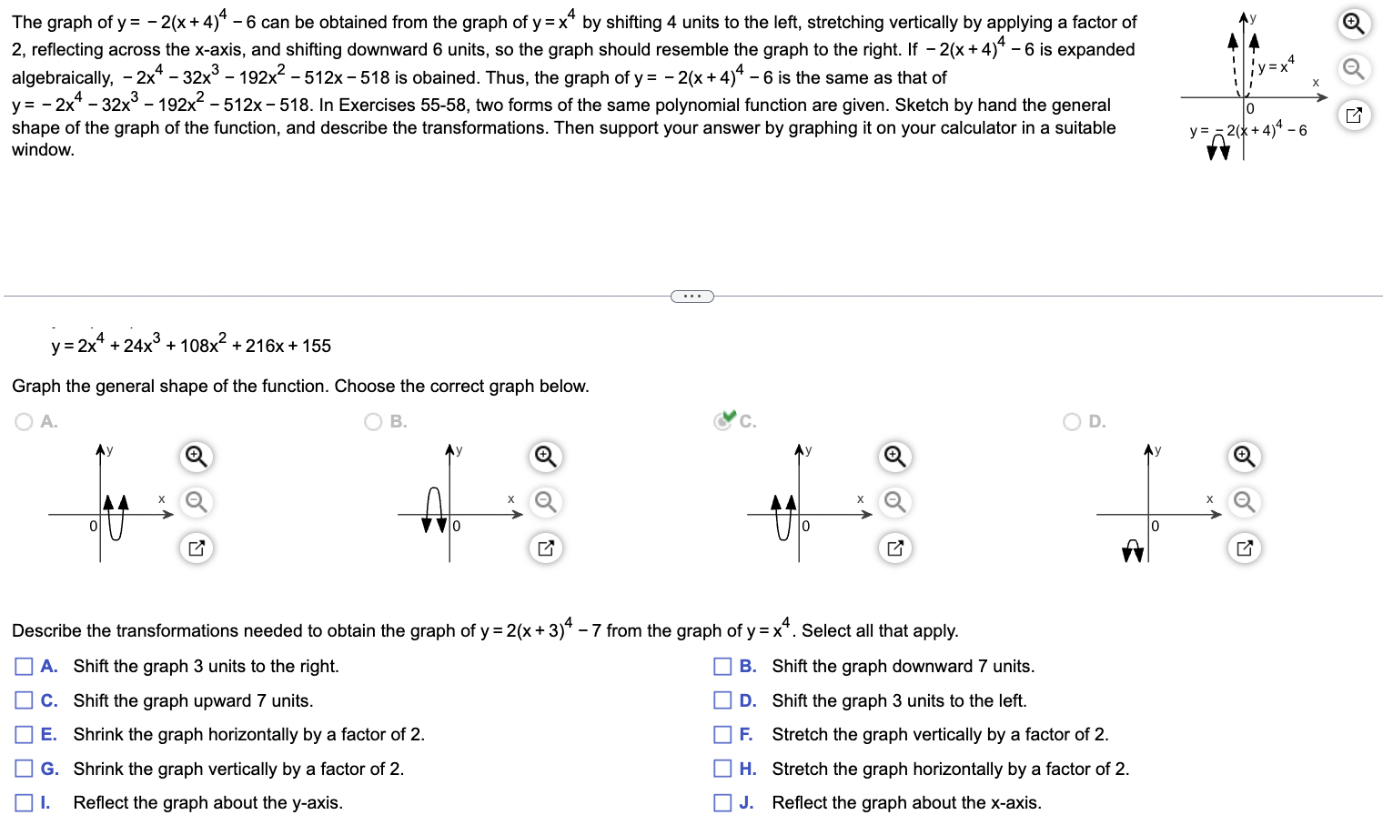 Solved The graph of y=−2(x+4)4−6 can be obtained from the | Chegg.com