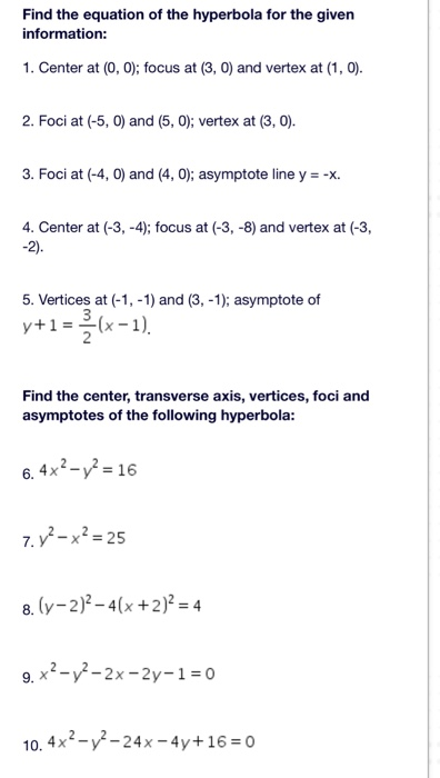Solved Find the equation of the hyperbola for the given | Chegg.com