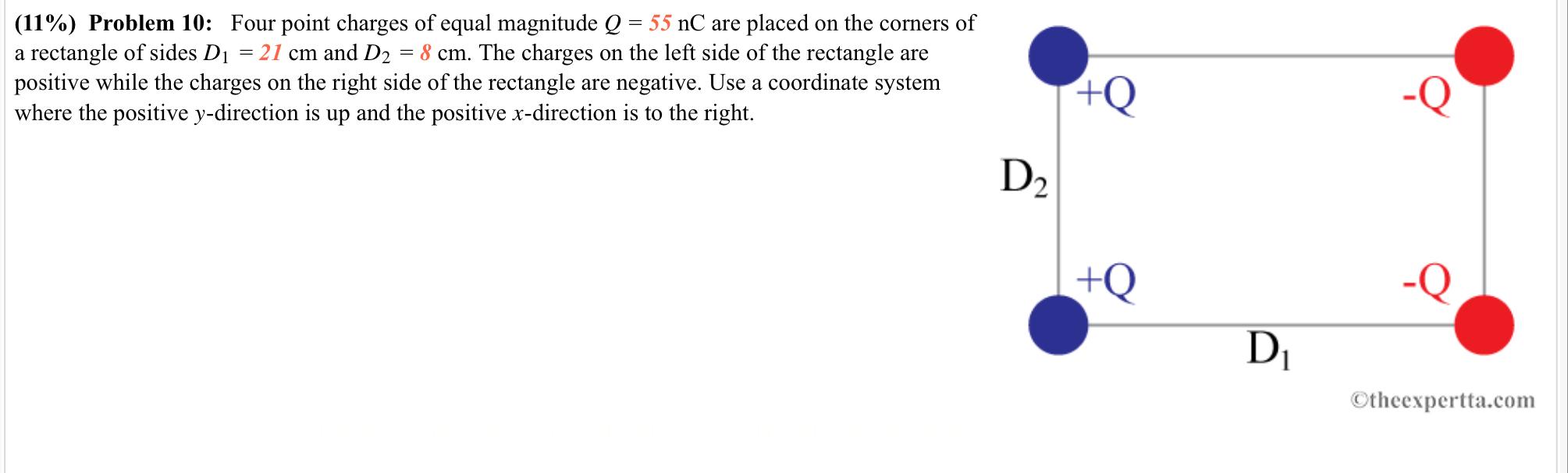 Solved Four point charges of equal magnitude Q Q = 55 nC are | Chegg.com