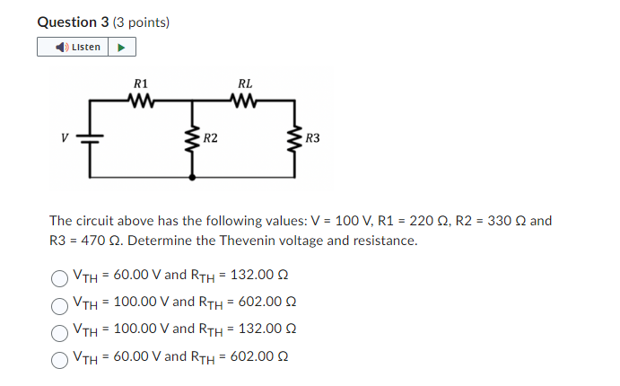 Solved The circuit above has the following values: V=100 | Chegg.com