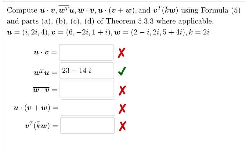 Solved Compute u*v,bar (wT)u,bar (w*v),u*(v+w), ﻿and | Chegg.com