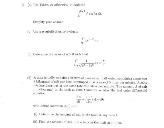 Solved 3. (a) Use Tables, or otherwise, to evaluate | Chegg.com
