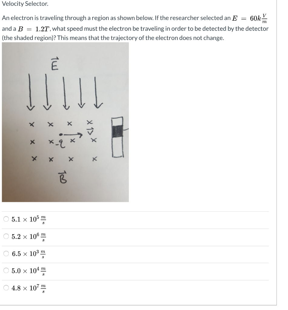 Solved Velocity Selector. An electron is traveling through a | Chegg.com
