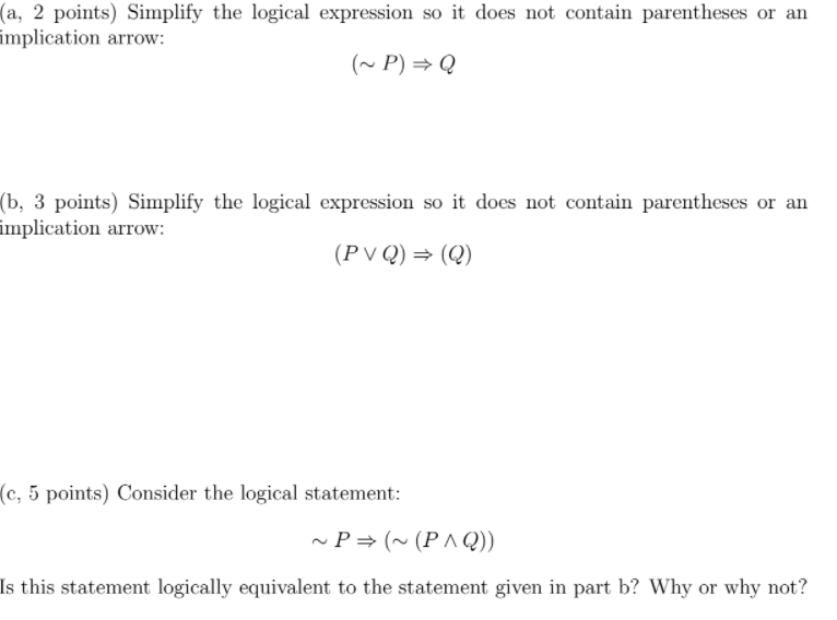 Solved (a, 2 points) Simplify the logical expression so it | Chegg.com