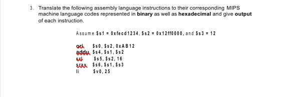 3. Translate the following assembly language | Chegg.com