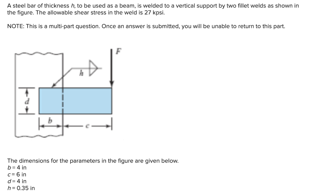 Solved Determine the values of the area of the weld and the | Chegg.com