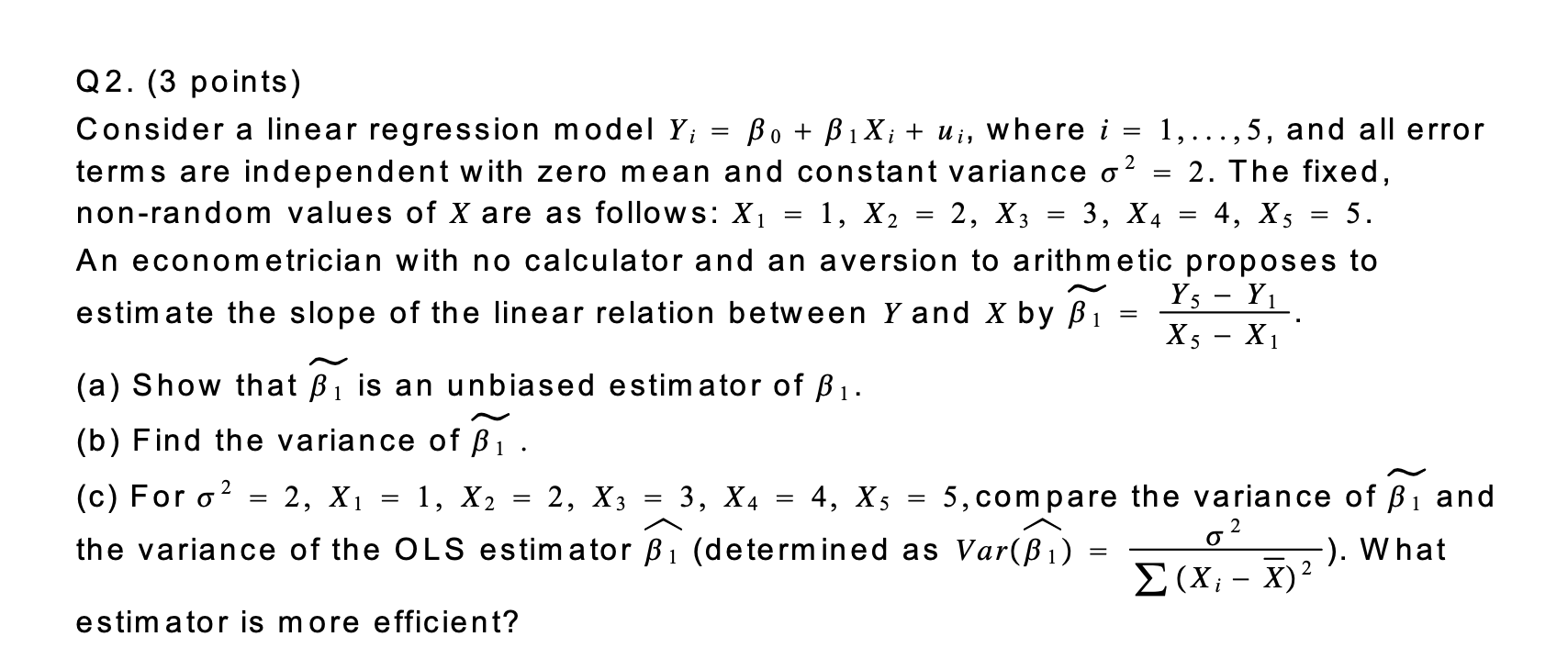 Solved Q2. (3 points) Consider a linear regression model Y; | Chegg.com