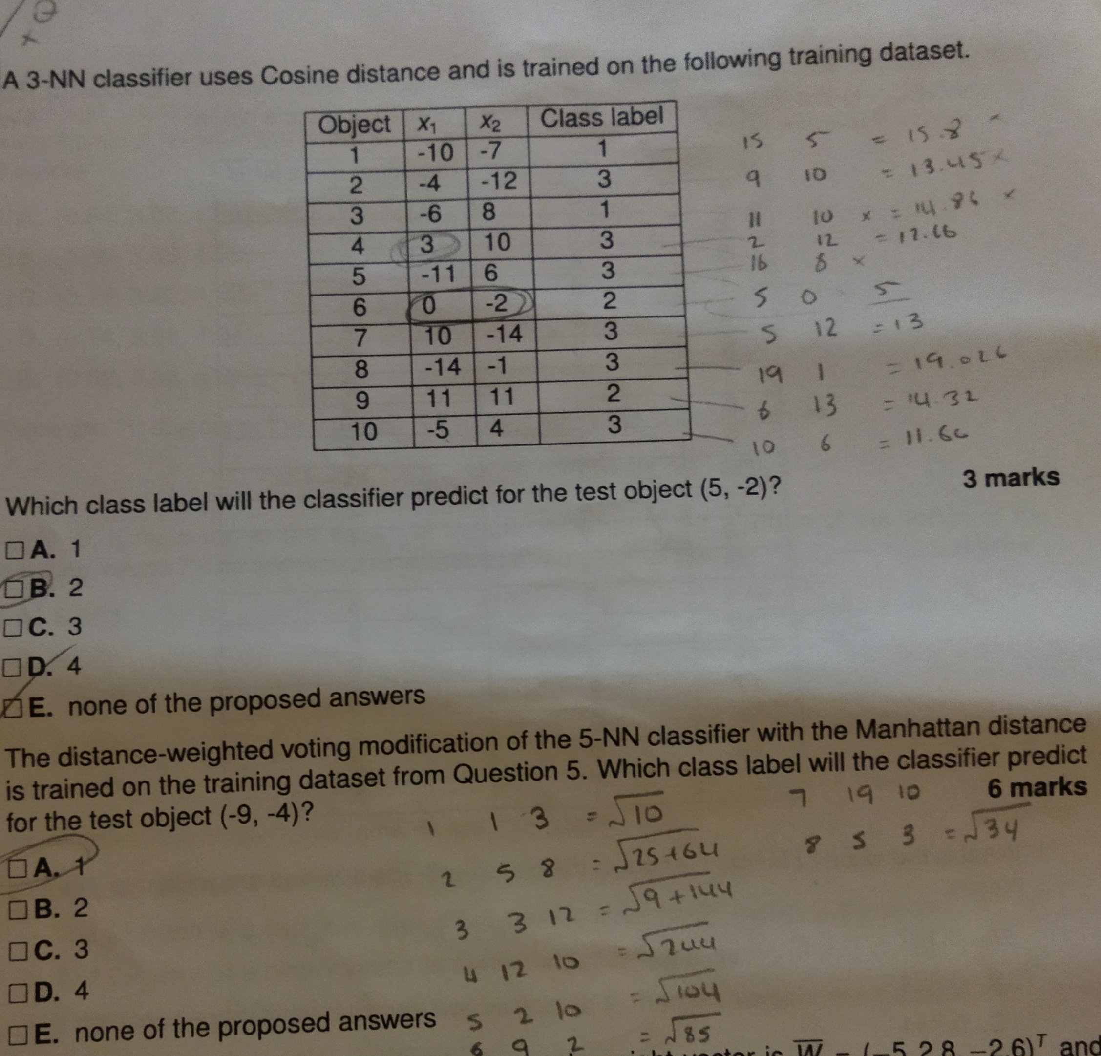 Solved A 3-NN classifier uses Cosine distance and is trained | Chegg.com