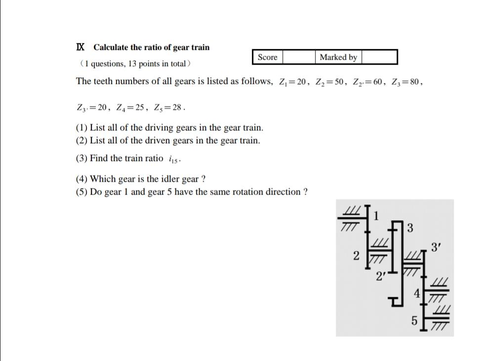 Solved IX Calculate the ratio of gear train ( 1 questions, | Chegg.com