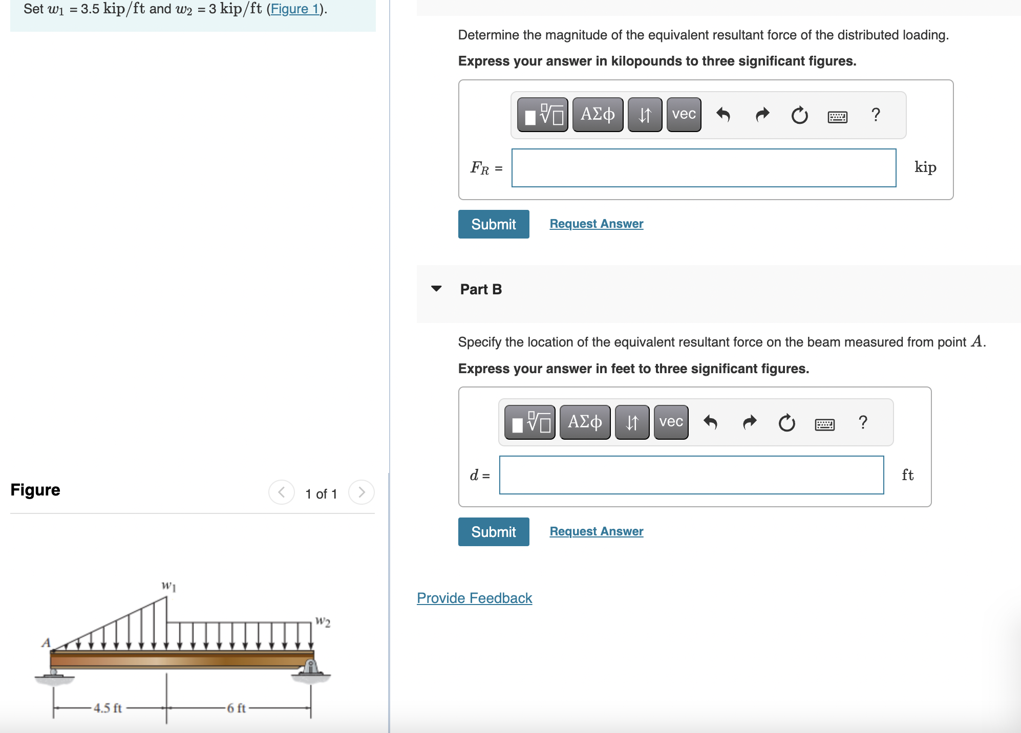 Solved Set w1=3.5kipft ﻿and | Chegg.com