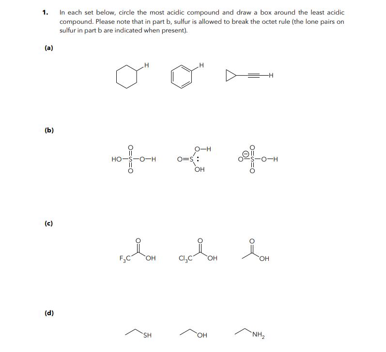 Solved 1. In each set below, circle the most acidic compound | Chegg.com