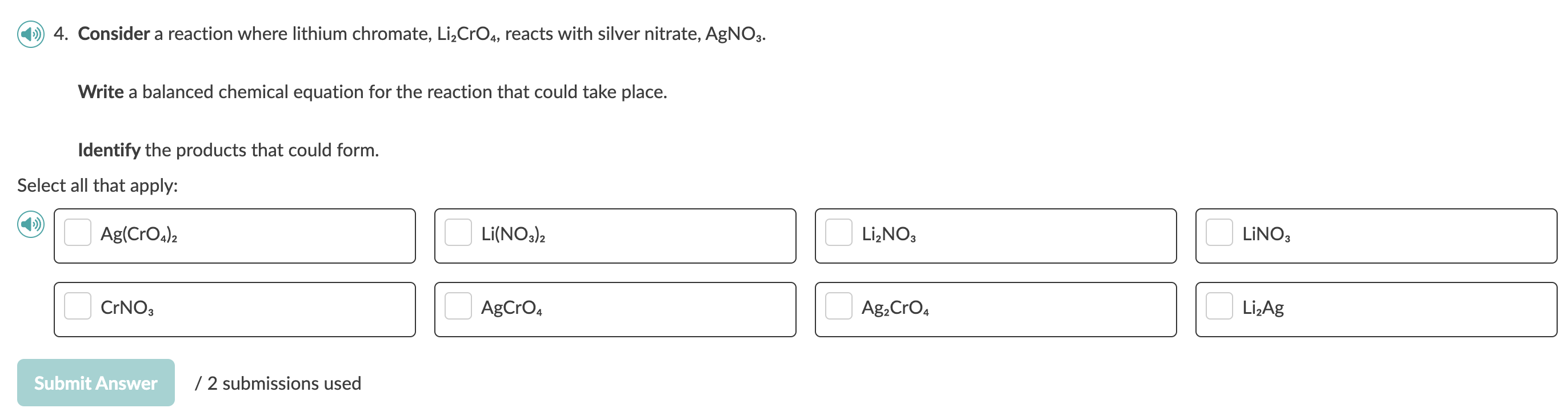 Solved 4. Consider a reaction where lithium chromate, | Chegg.com