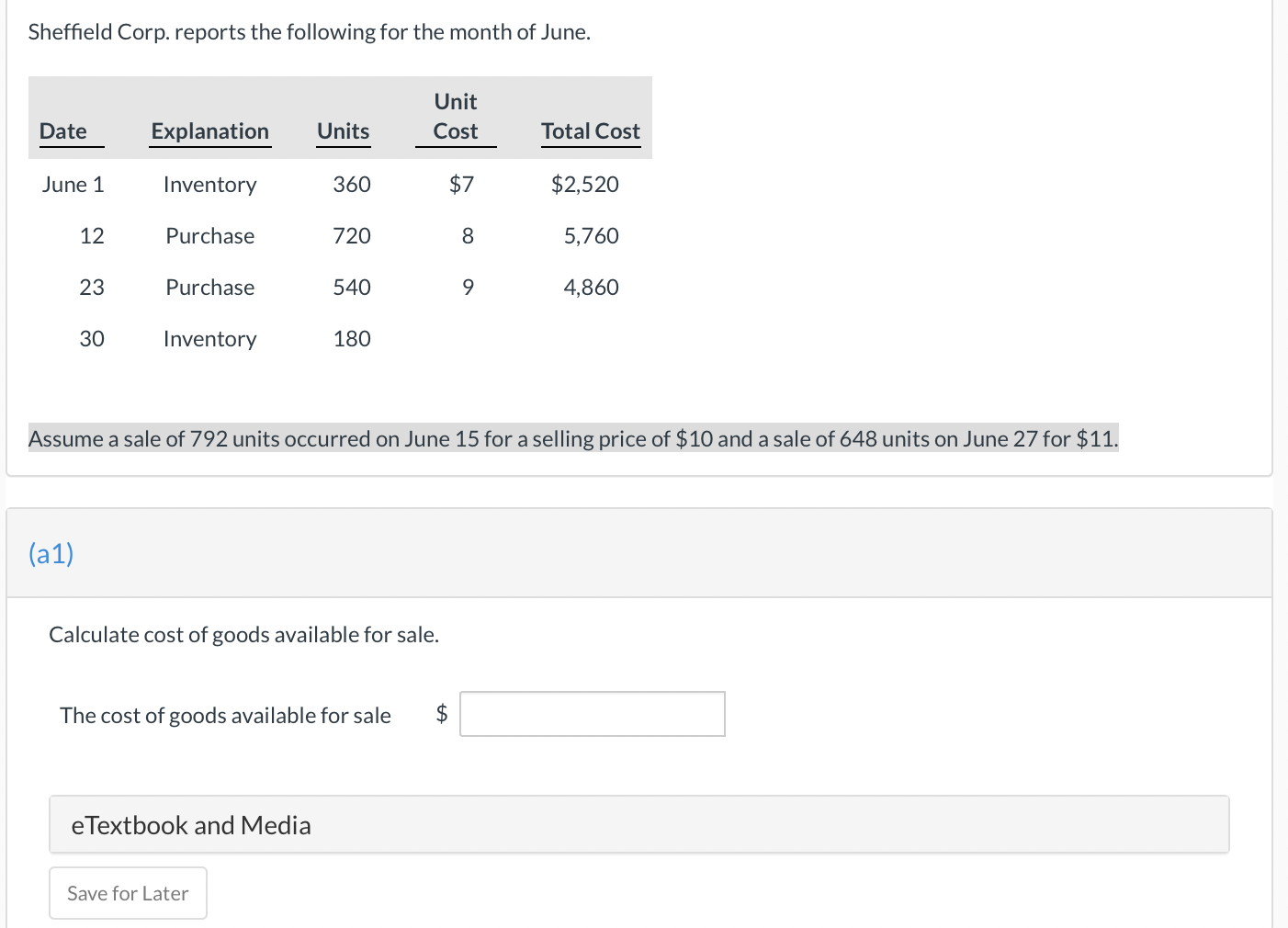 Solved Sheffield Corp. reports the following for the month | Chegg.com