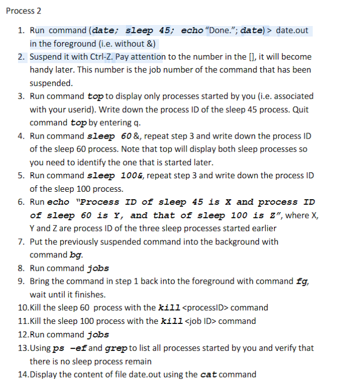 Solved Process 2 1. Run command (date; sleep 45; echo | Chegg.com