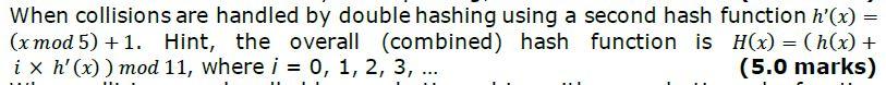 Solved Consider a hash table of size 11 with hash function | Chegg.com