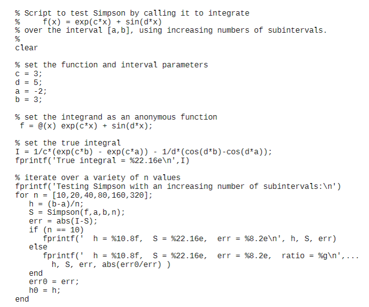 Solved Problem 8.1 A Matlab m-function Simpson.m that | Chegg.com