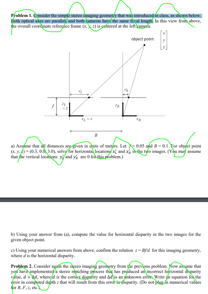 Problem 1. Consider the simple stereo imaging | Chegg.com