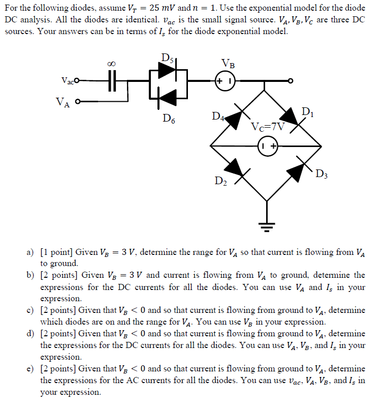 Solved For the following diodes, assume VT = 25 mV and n = | Chegg.com