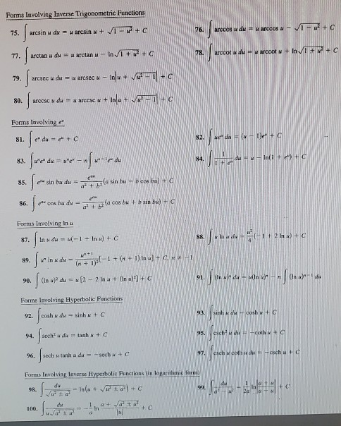 Solved Refer to the table of integrals above in Appendix B. | Chegg.com