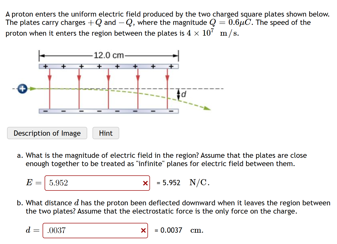 Solved A proton enters the uniform electric field produced | Chegg.com