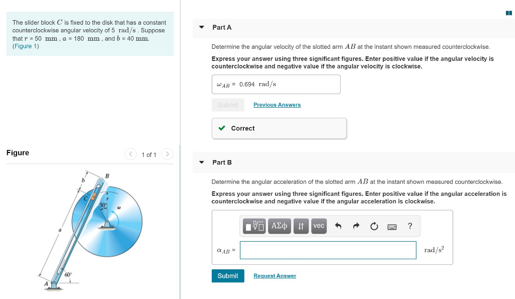 Solved Part A The slider block C is fixed to the disk that | Chegg.com