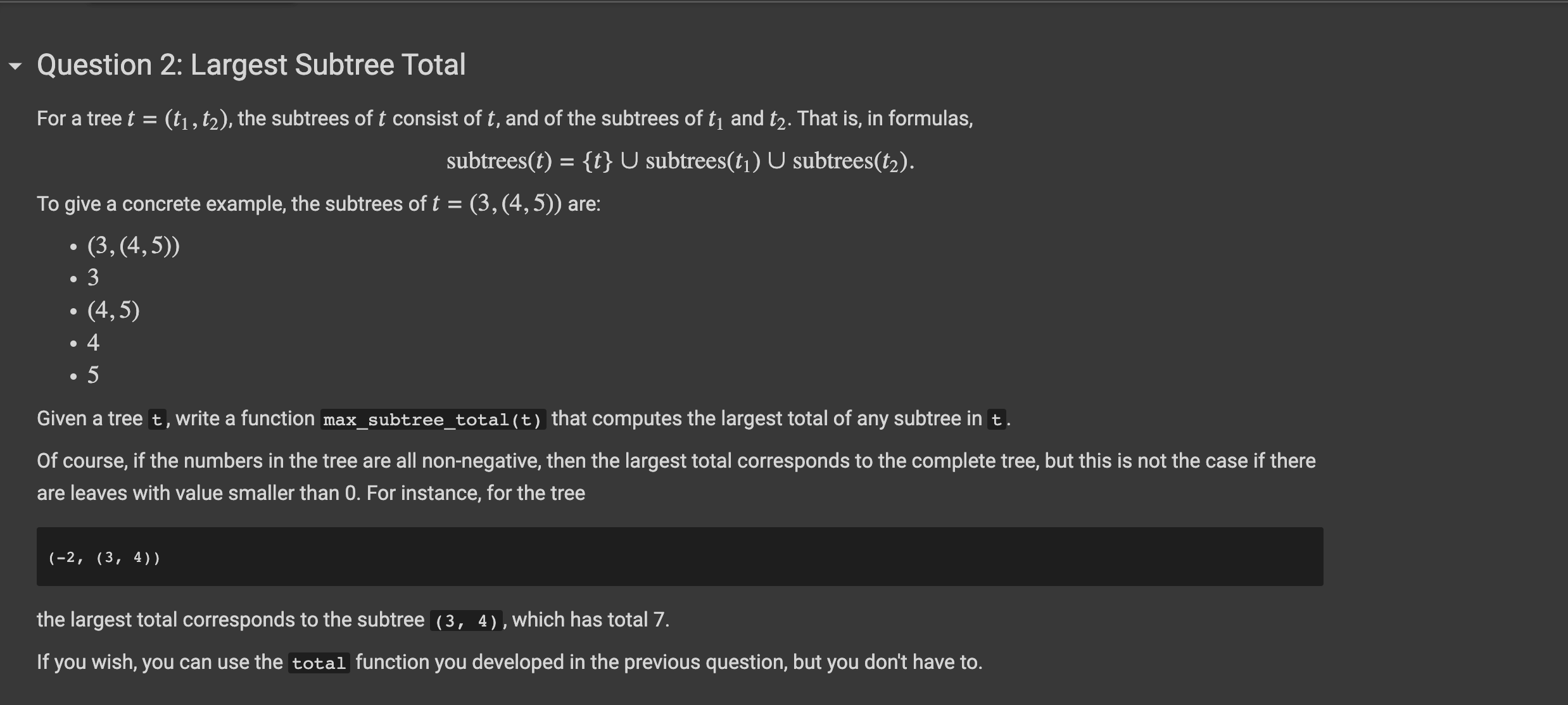 Solved For a tree t=(t1,t2), the subtrees of t consist of t, | Chegg.com