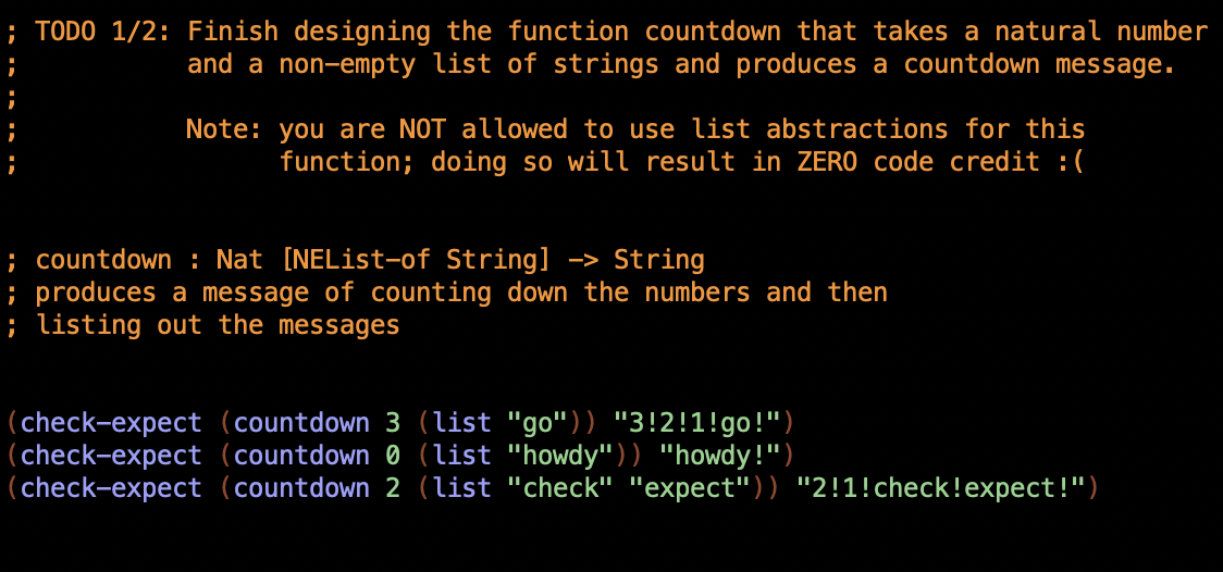 Solved ; TODO 1/2: Finish designing the function countdown | Chegg.com