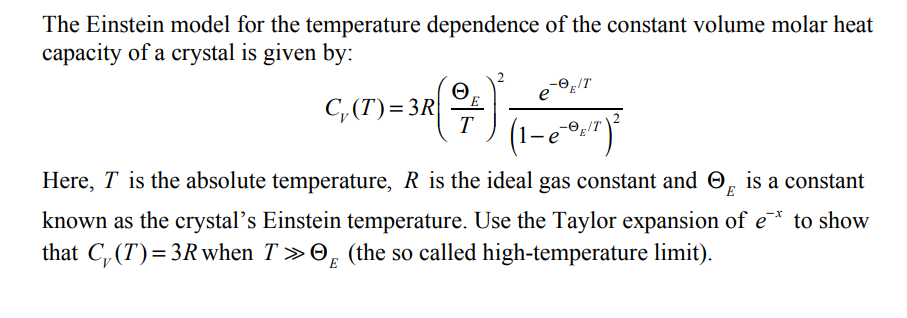 Solved The Einstein model for the temperature dependence of | Chegg.com